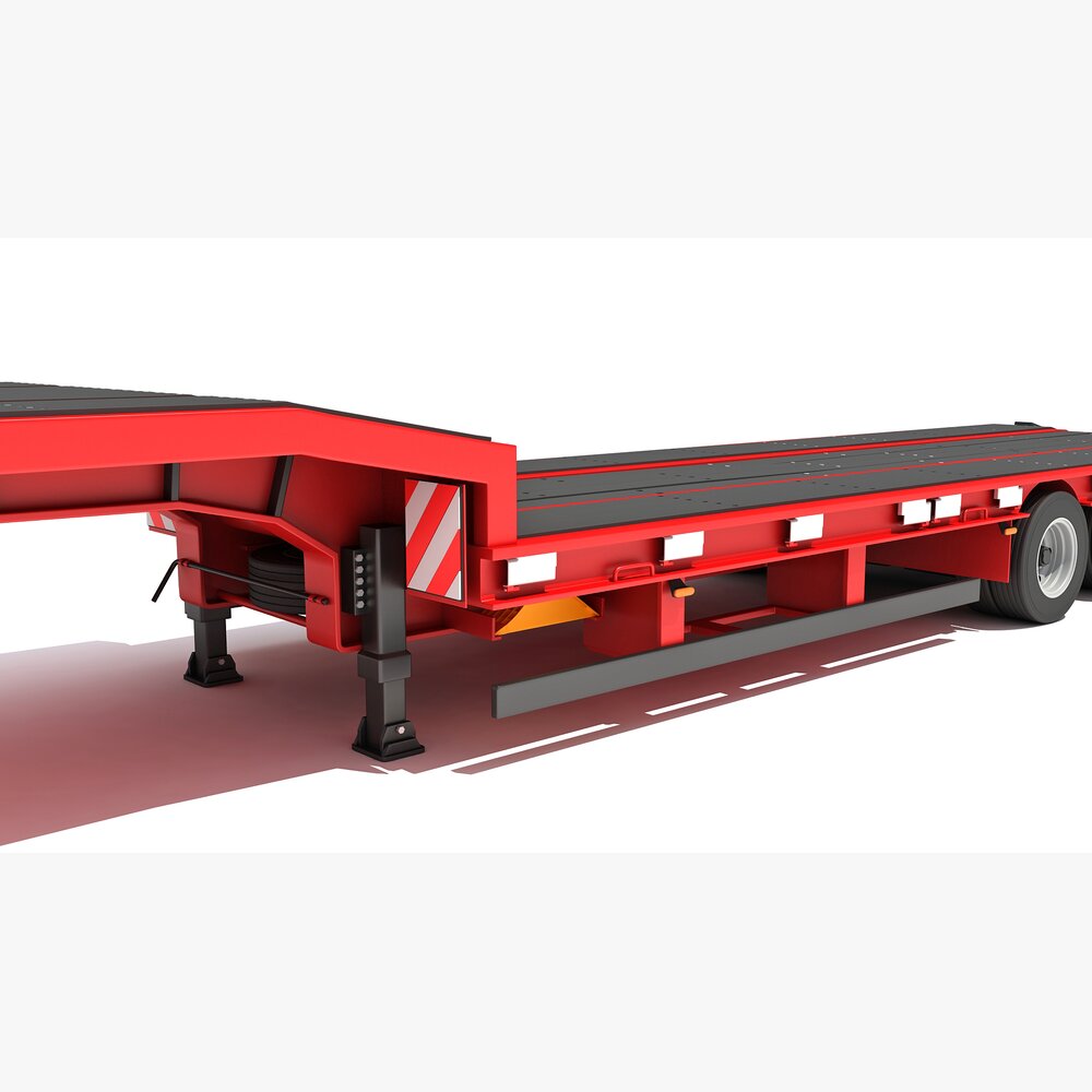 Red Tri-Axle Step-Deck Platform Trailer 3D model - Download Truck on ...