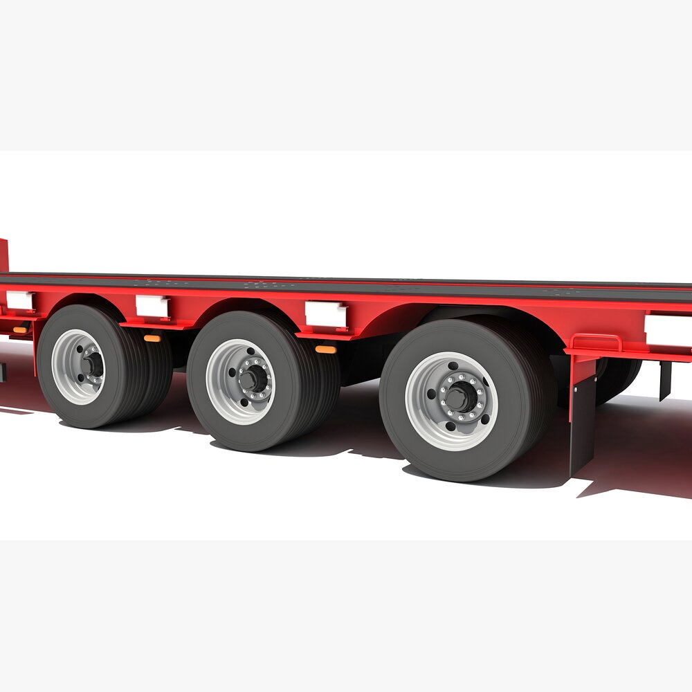 Red Tri-Axle Step-Deck Platform Trailer 3D model - Download Truck on ...