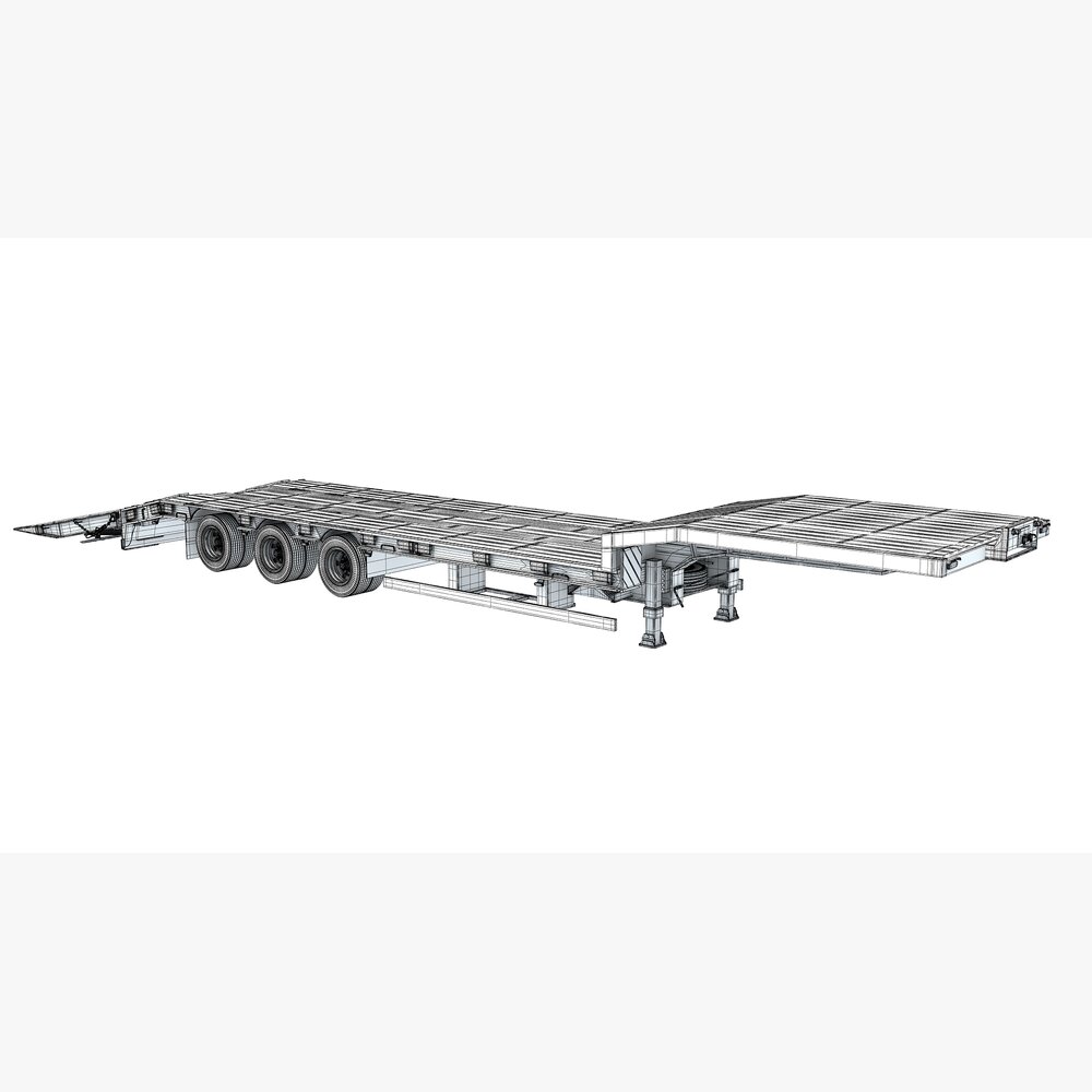 Red Tri-Axle Step-Deck Platform Trailer 3D model - Download Truck on ...