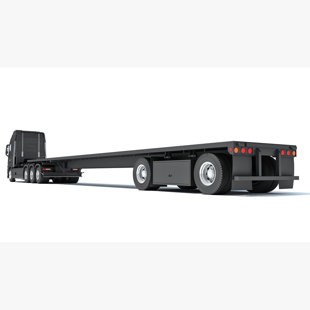 Flatbed Truck with Triple Axle Trailer 3D model - Download Truck on ...