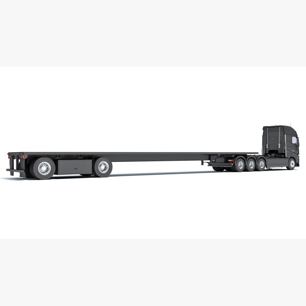 Flatbed Truck with Triple Axle Trailer 3D model - Download Truck on ...
