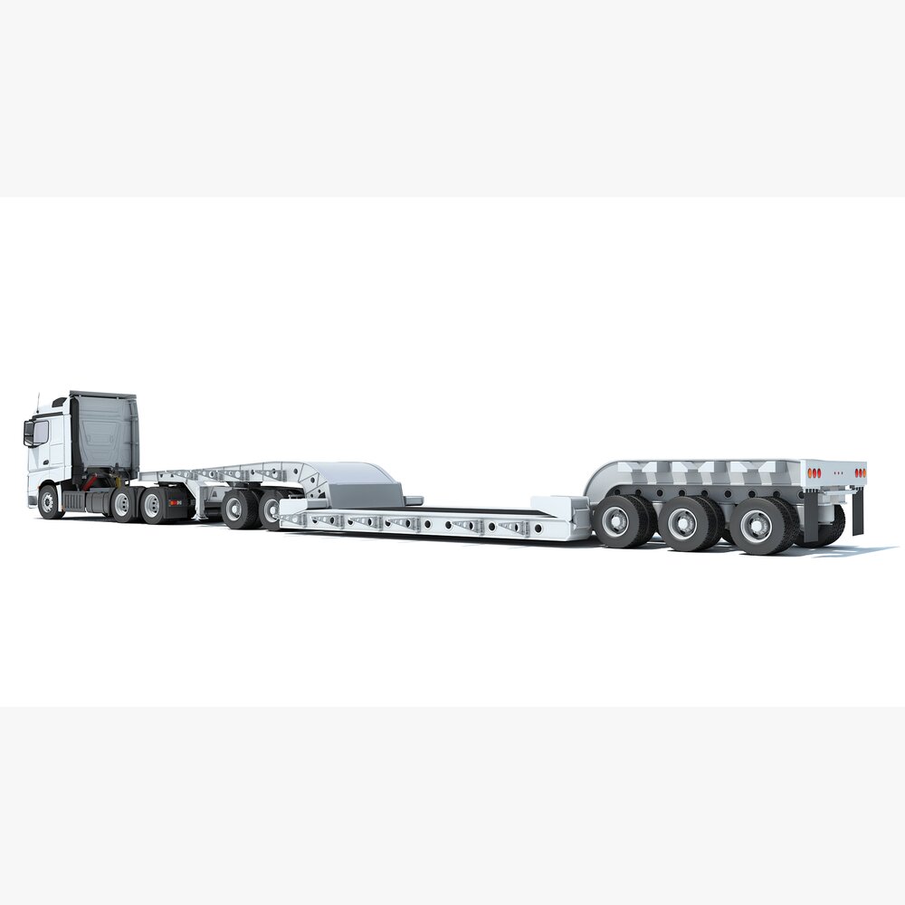High Cab Truck With Lowboy Trailer 3D model - Download Truck on ...