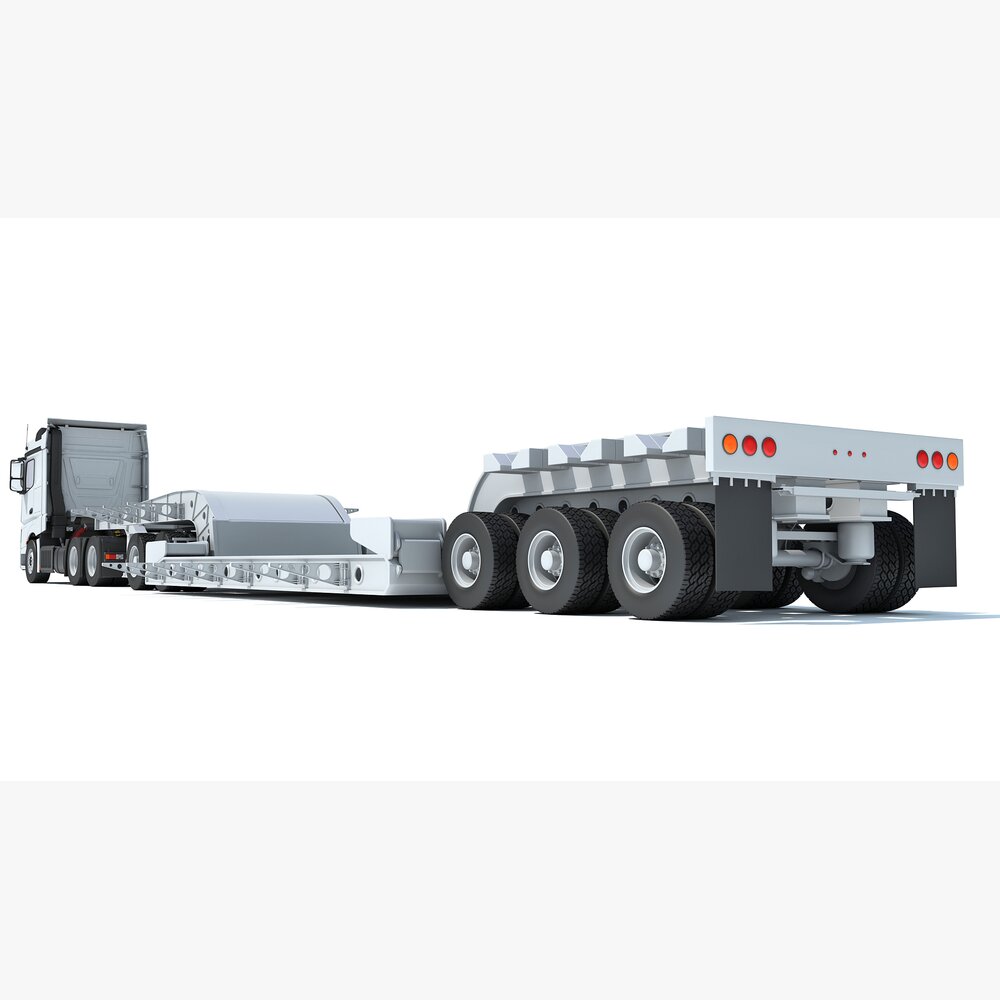 High Cab Truck With Lowboy Trailer 3D model - Download Truck on ...