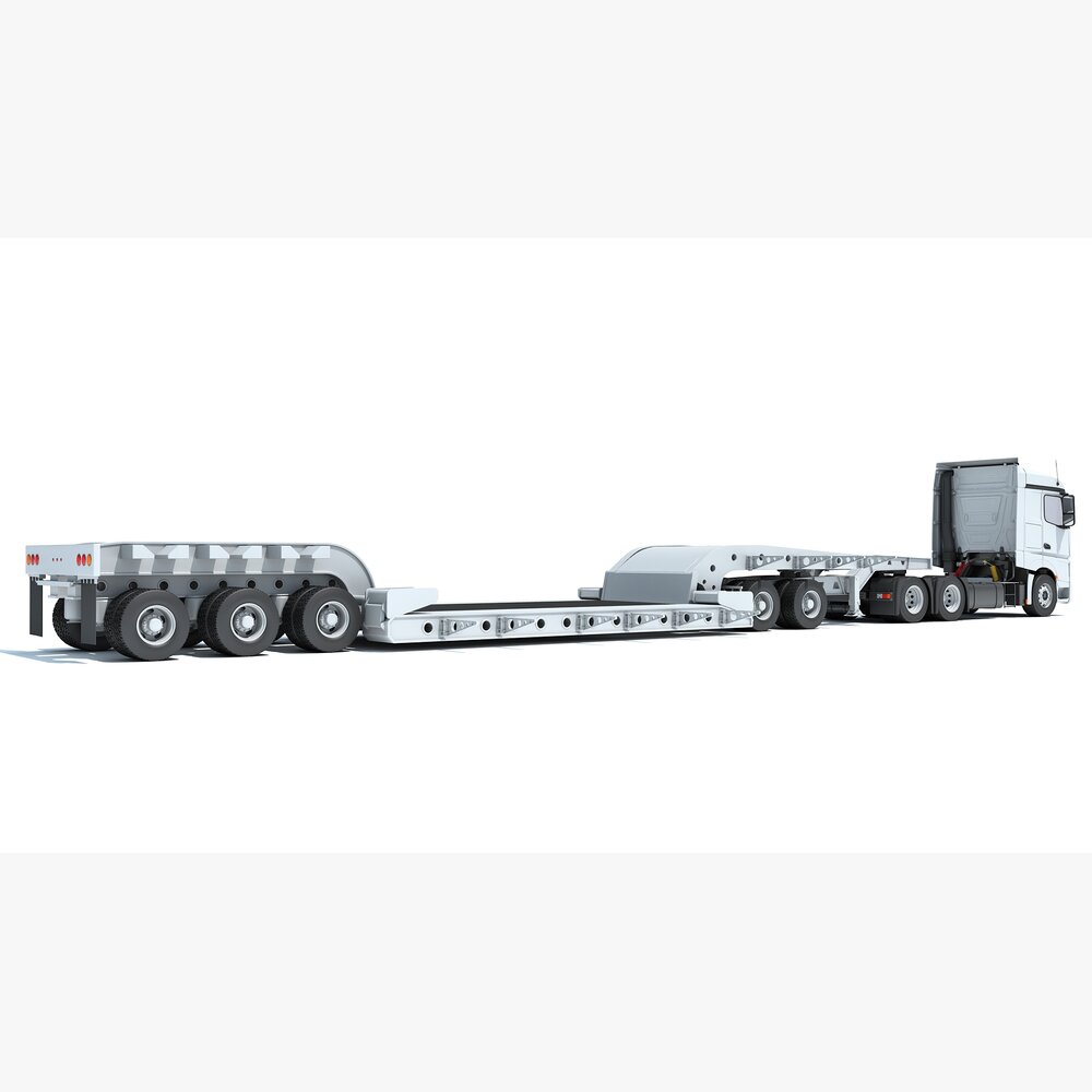 High Cab Truck With Lowboy Trailer 3D model - Download Truck on ...