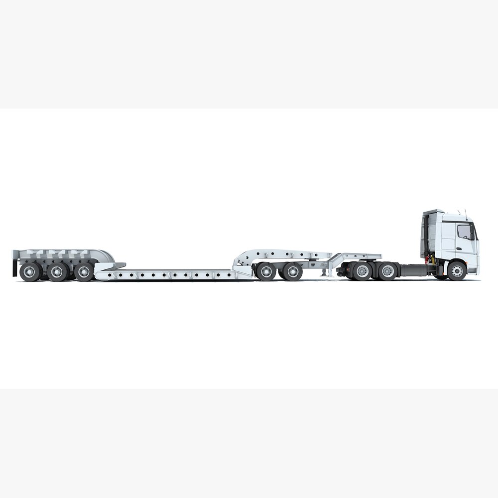 High Cab Truck With Lowboy Trailer 3D model - Download Truck on ...