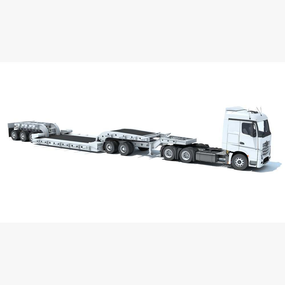 High Cab Truck With Lowboy Trailer 3D model - Download Truck on ...