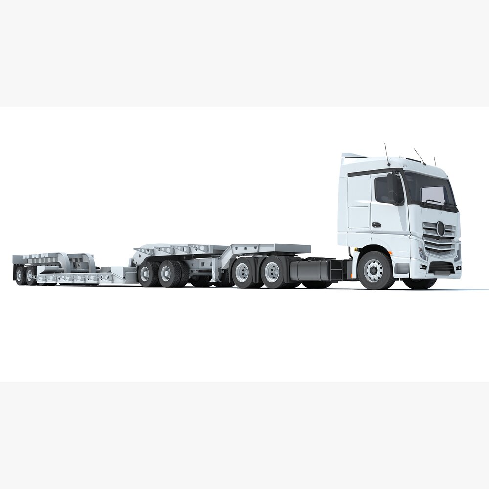 High Cab Truck With Lowboy Trailer 3D model - Download Truck on ...