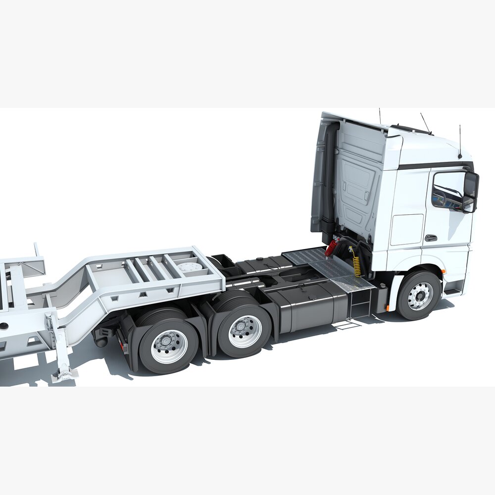 High Cab Truck With Lowboy Trailer 3D model - Download Truck on ...