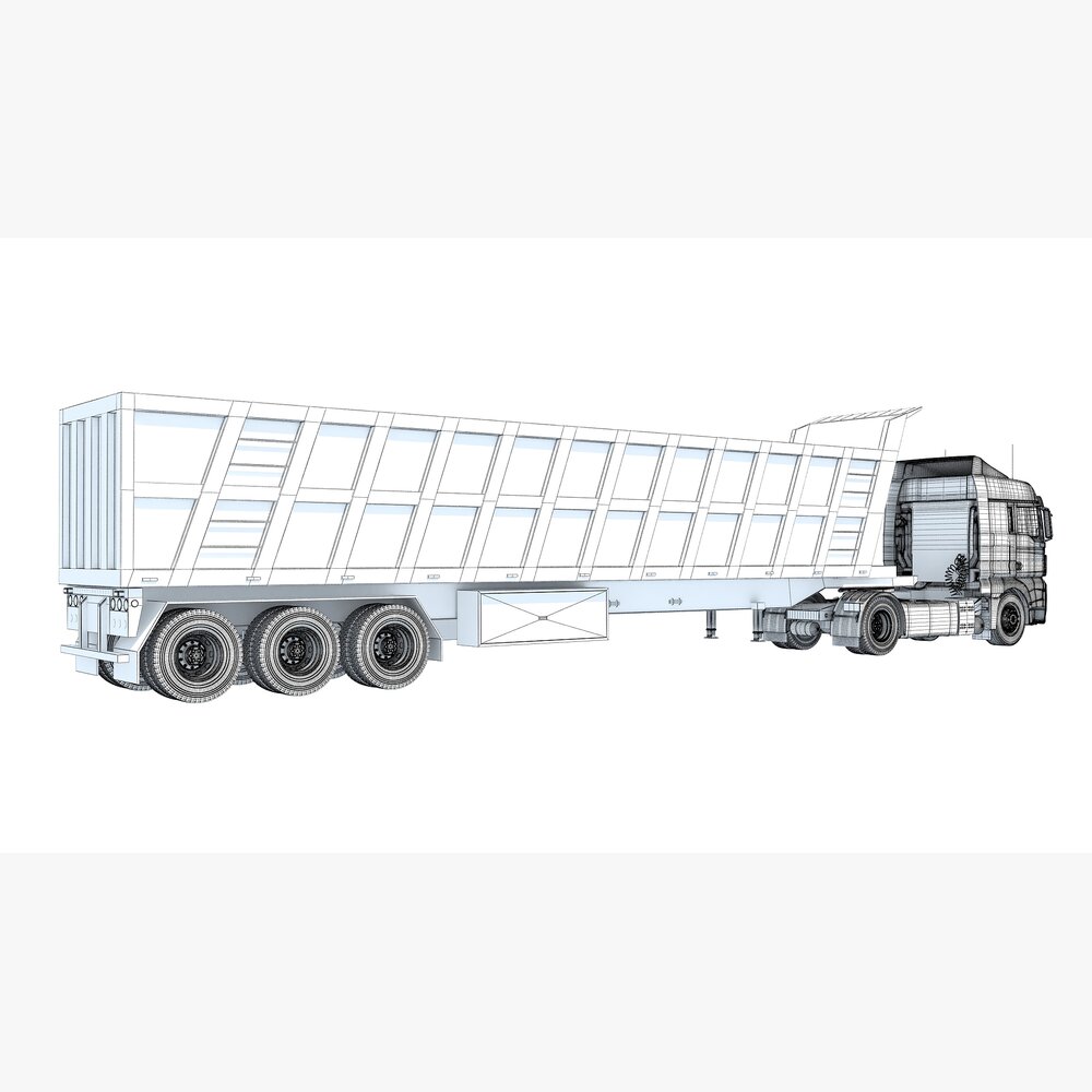 Blue Truck With Tipper Trailer 3D模型 - 下载 货车 on 3DModels.org