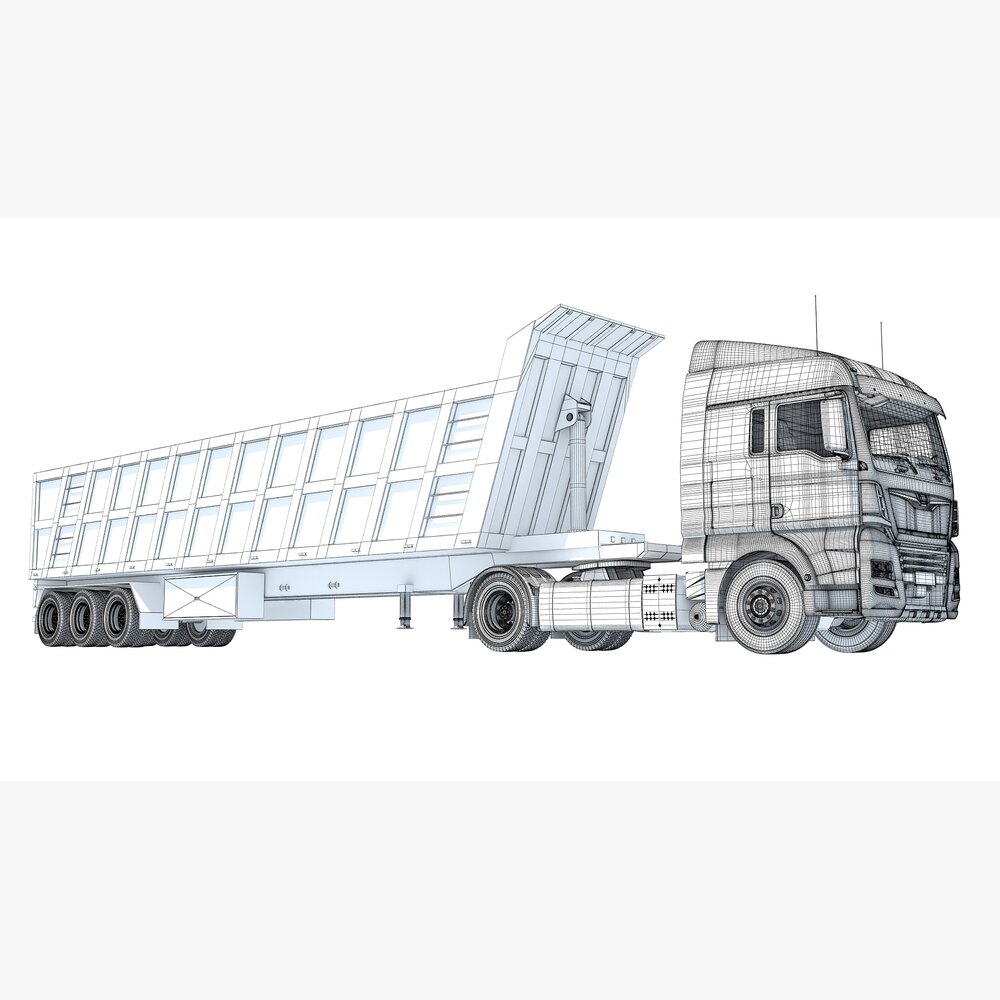 Blue Truck With Tipper Trailer 3D模型 - 下载 货车 on 3DModels.org