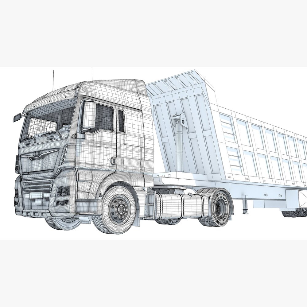Blue Truck With Tipper Trailer 3D模型 - 下载 货车 on 3DModels.org