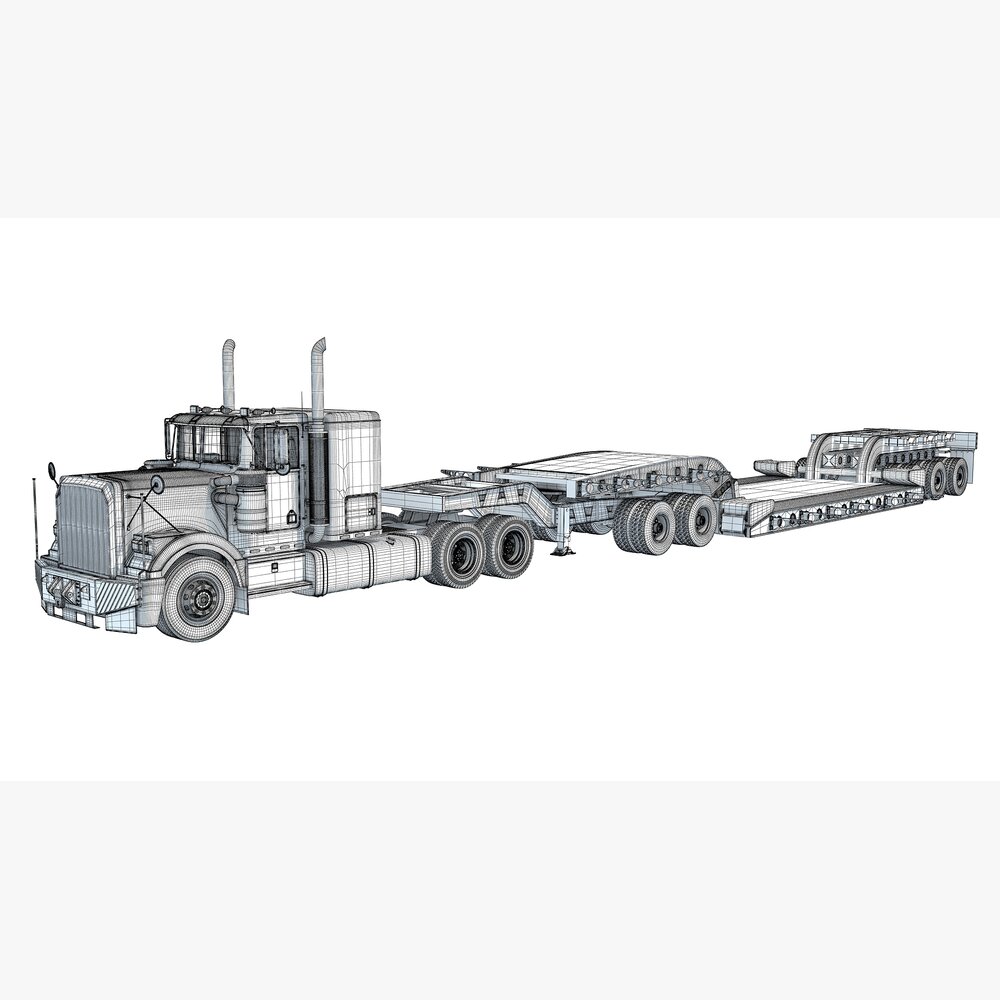 Red Semi Truck With Lowbed Trailer 3D model - Download Truck on ...