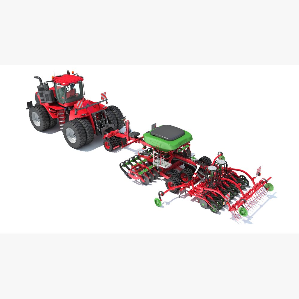 Seed Drill With Articulated Tractor 3D model - Download Tractor on ...