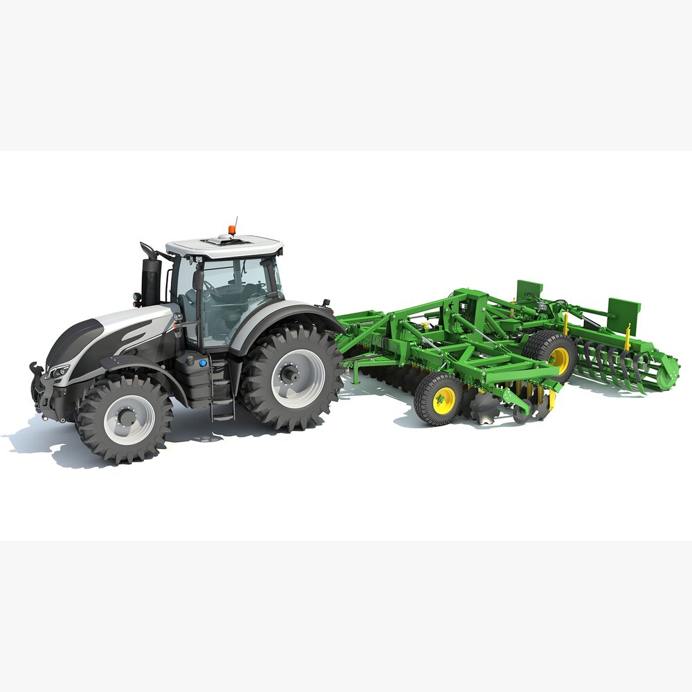 Tractor with Disc Harrow Attachment 3D model - Download Tractor on ...