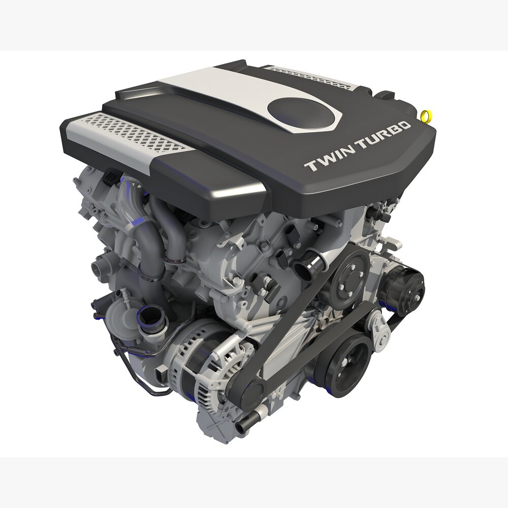Motor V6 Twin Turbo Animado Modelo 3D - Descargar Motor on 3DModels.org