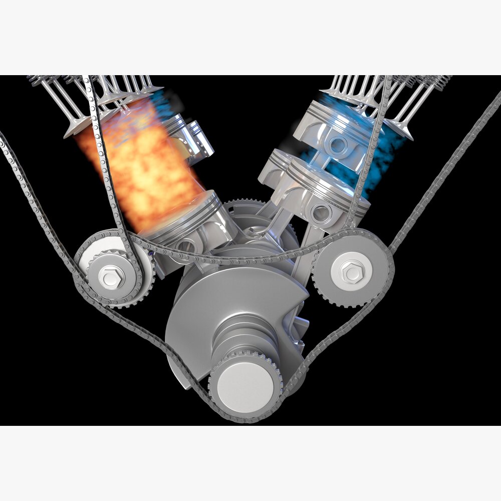 Animated V6 Engine With Gasoline Ignition 3D model - Download Engine on ...