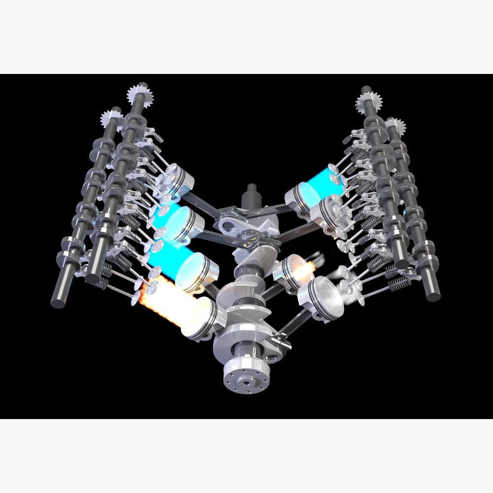 Animated V8 Engine Gasoline Ignition 3D 모델 - 다운로드 엔진 on 3DModels.org