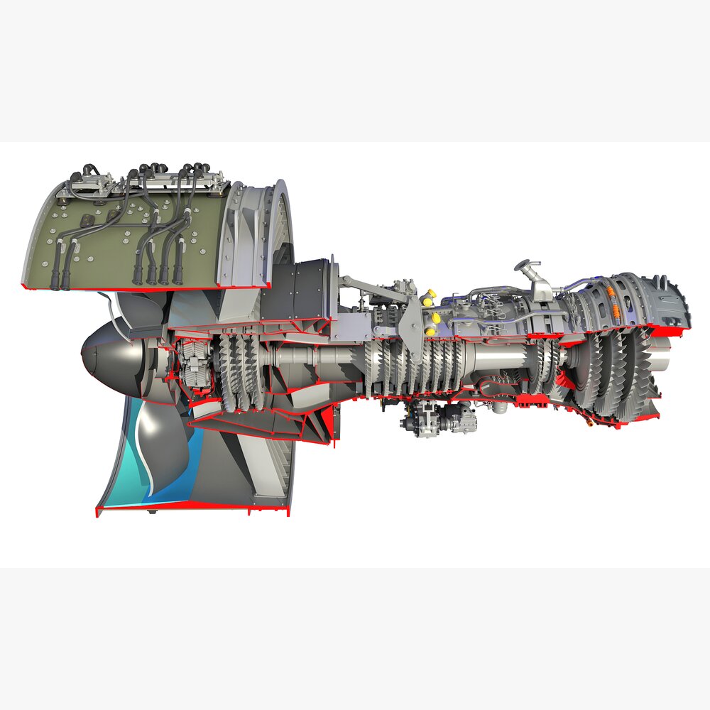 涡扇发动机剖面图 3D模型 - 下载 汽车发动机 开启 3DModels.org