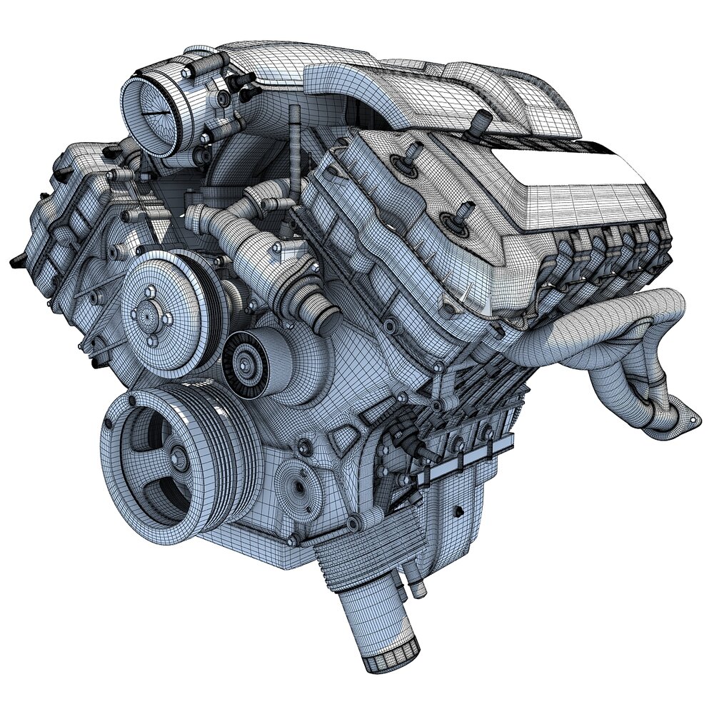 Motor V8 Detallado Con Culatas Azules Modelo 3D - Descargar Motor on ...