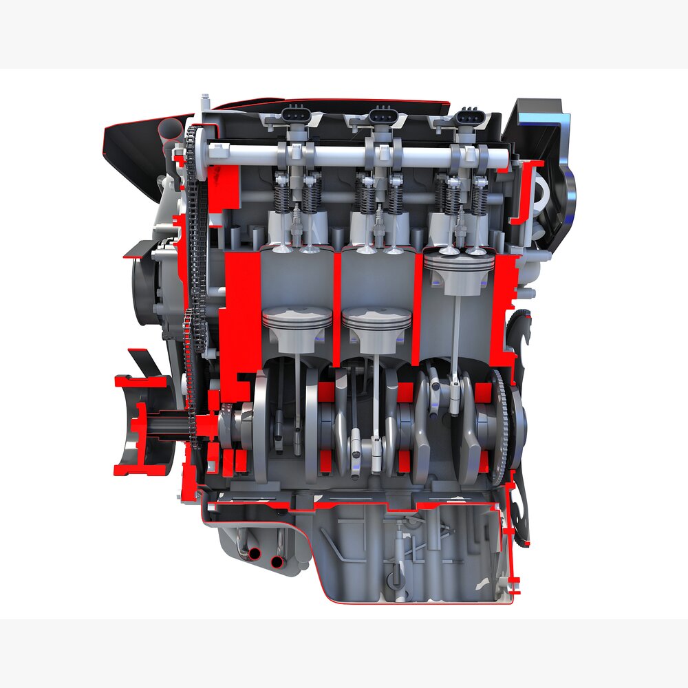 V6 Engine Full With Cutaway 3D model - Download Engine on 3DModels.org