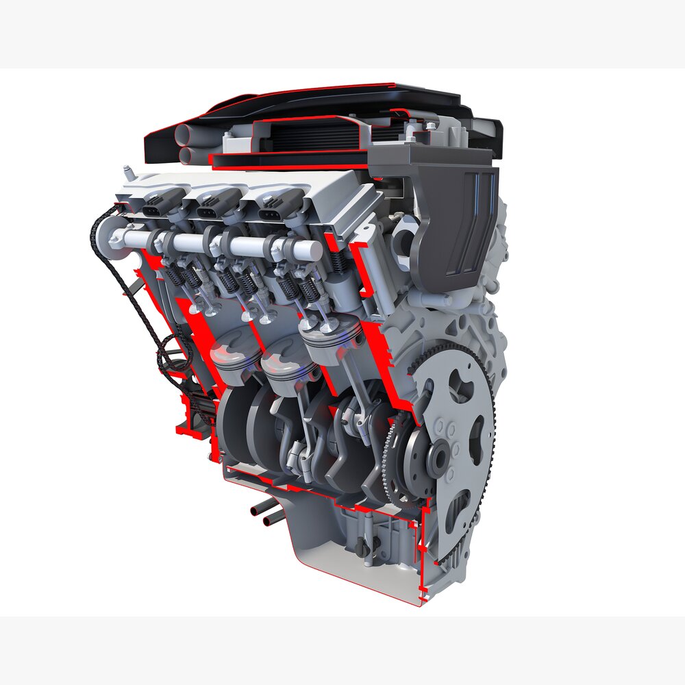 V6 Engine Full With Cutaway 3D model - Download Engine on 3DModels.org