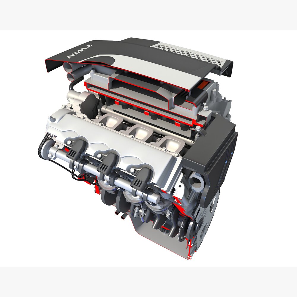 V6 Engine Full With Cutaway 3D model - Download Engine on 3DModels.org