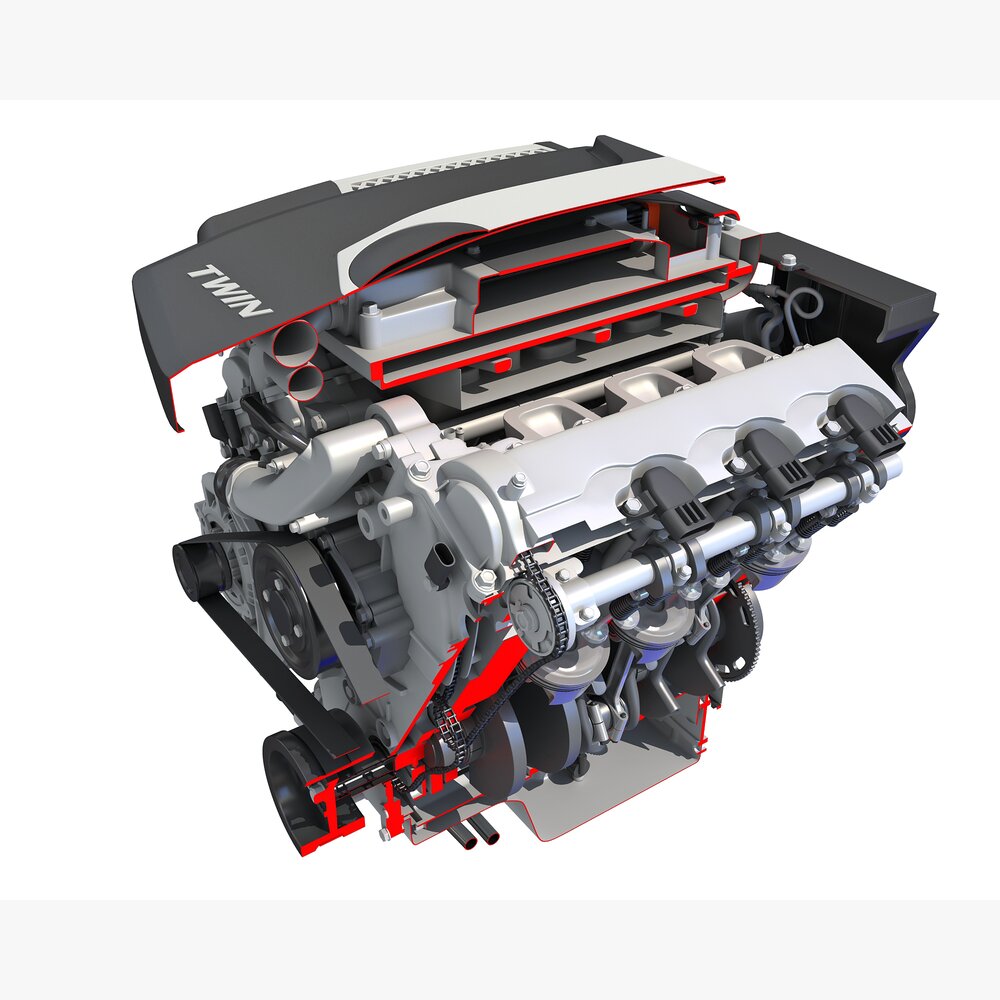 V6 Engine Full With Cutaway 3D model - Download Engine on 3DModels.org