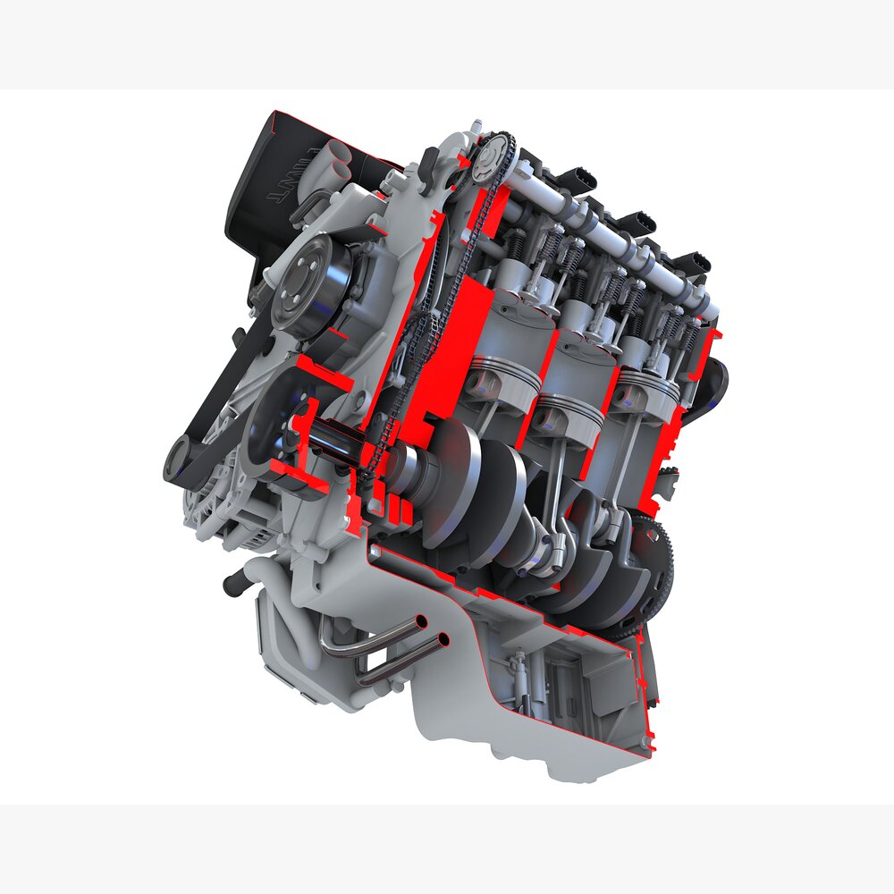 V6 Engine Full With Cutaway 3D model - Download Engine on 3DModels.org