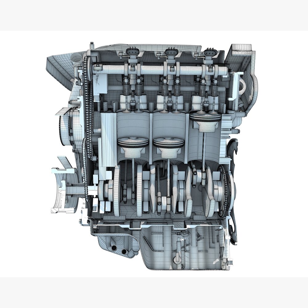 V6 Engine Full With Cutaway 3D model - Download Engine on 3DModels.org