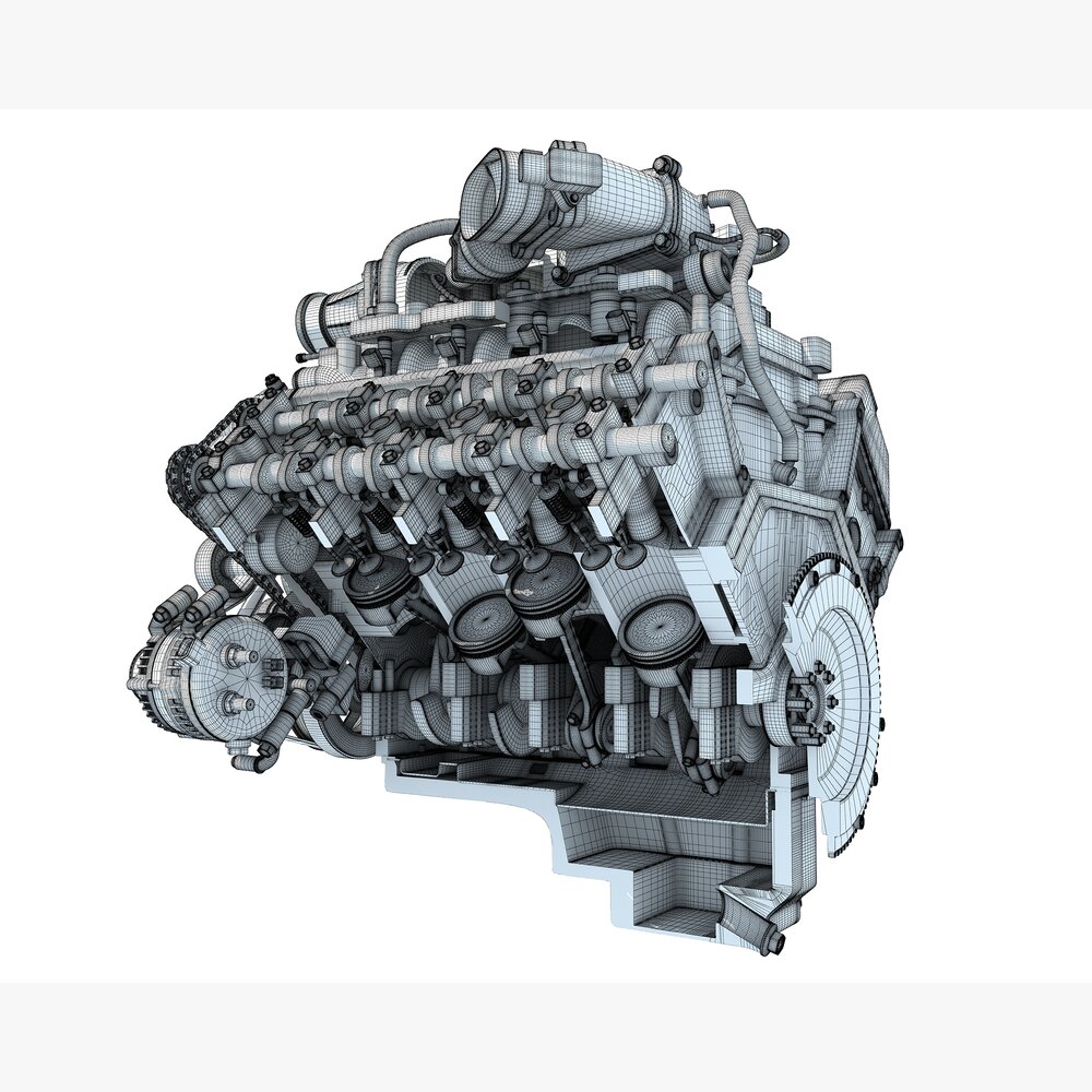 Motor V8 Animado Com Vista Em Corte Modelo 3D - Baixar Motor no ...