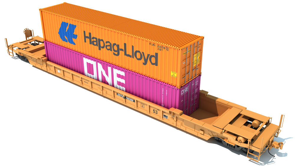 Double Stack Train Car 3D model - Download Rail wagons on 3DModels.org