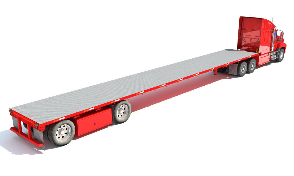 Freightliner Red Truck with Flatbed Trailer 3D model - Download Truck ...