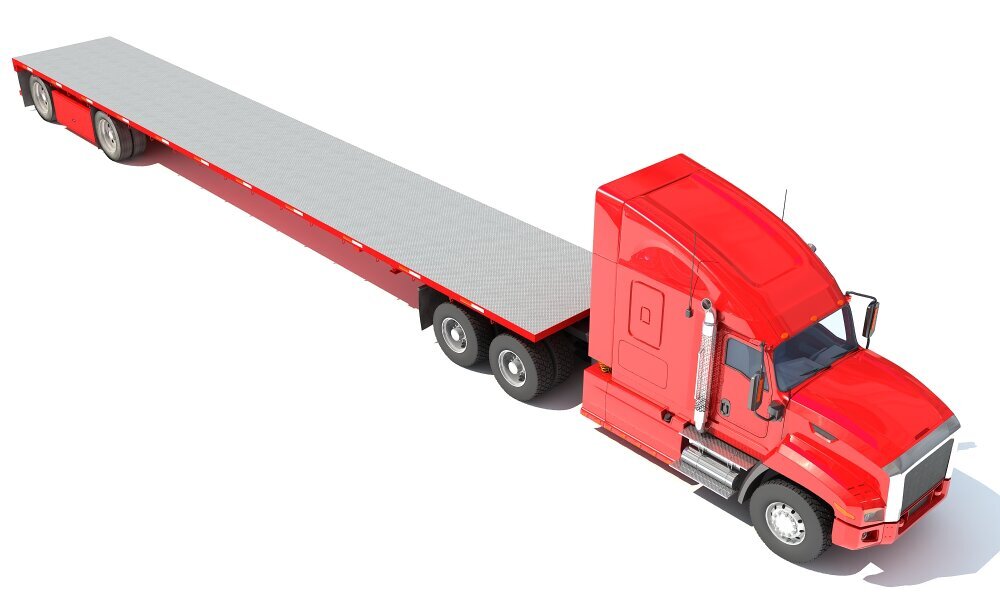 Freightliner Red Truck with Flatbed Trailer 3D model - Download Truck ...