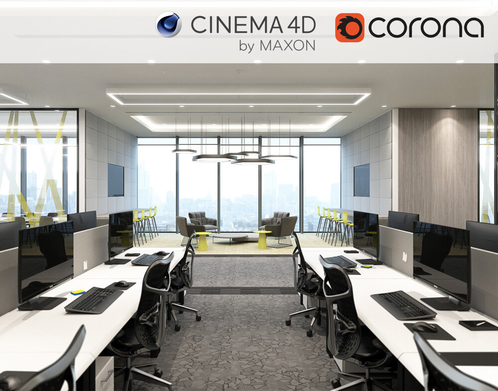 Corona – C4D Scene Files – Office Space Interior 3D Model 3D model ...