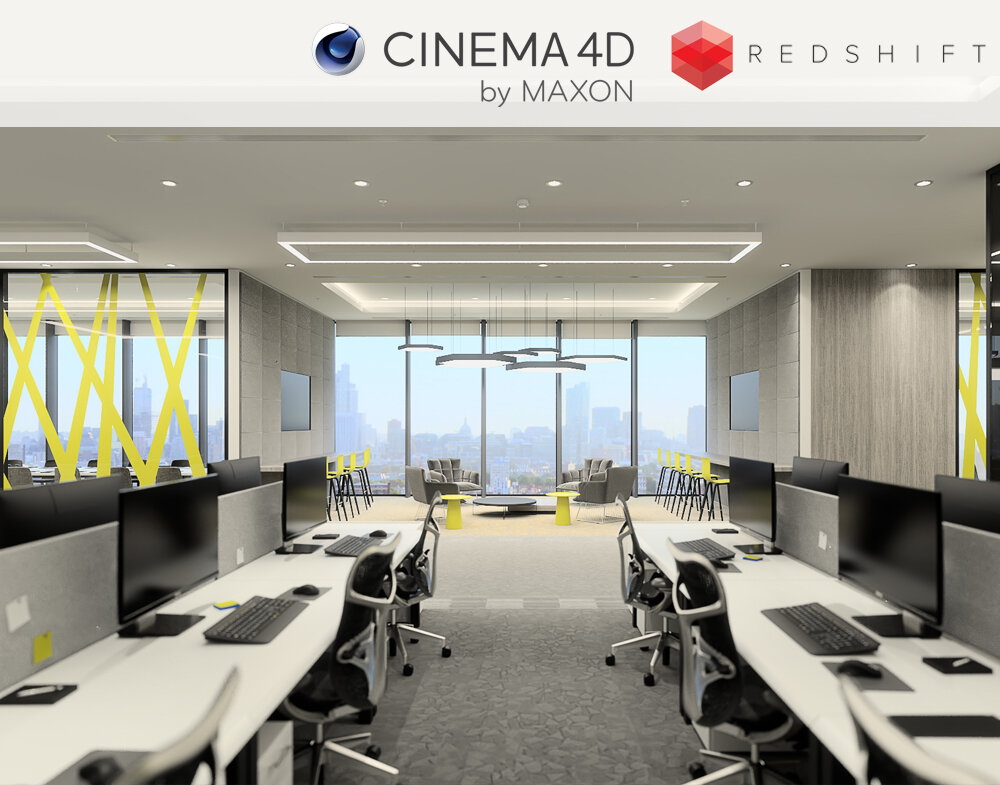 Redshift – C4D Scene Files – Office Space Interior 3D Model 3D model ...