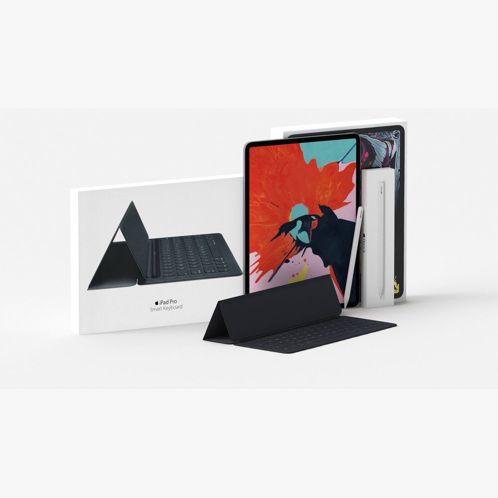 Apple iPad Pro 12-9 Inch Smart Keyboard Pencil Bundle With Box 3D model ...
