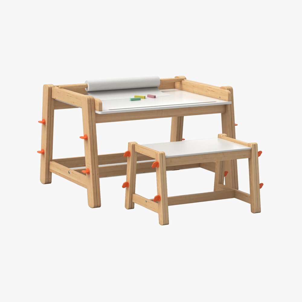 Flisat Children Desk and Bench 3D model - Download Table on 3DModels.org