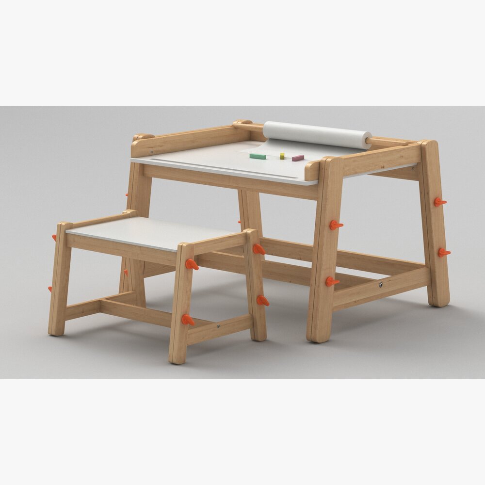 Flisat Children Desk and Bench 3D model - Download Table on 3DModels.org
