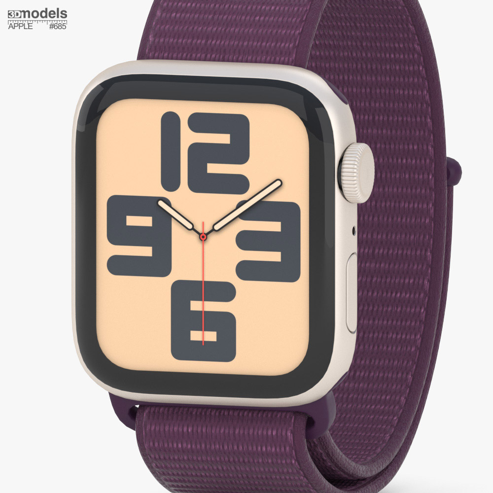 Apple Watch SE Starlight Textile Sport Loop Plum 44mm 3D model ...