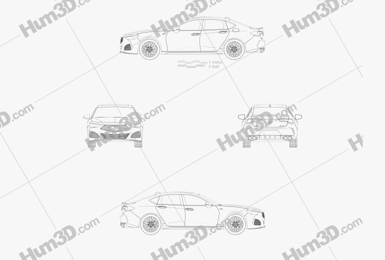 Acura TLX Type S 2022 Blueprint - 3DModels.org