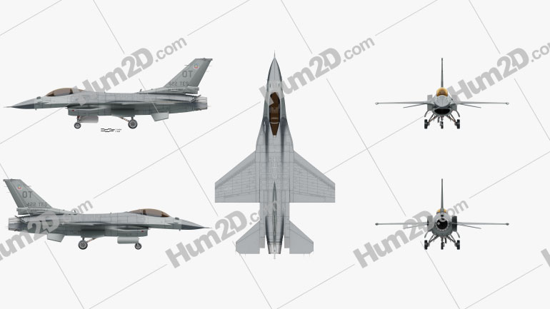 General Dynamics F-16C Block 52 Blueprint Template - 3DModels.org