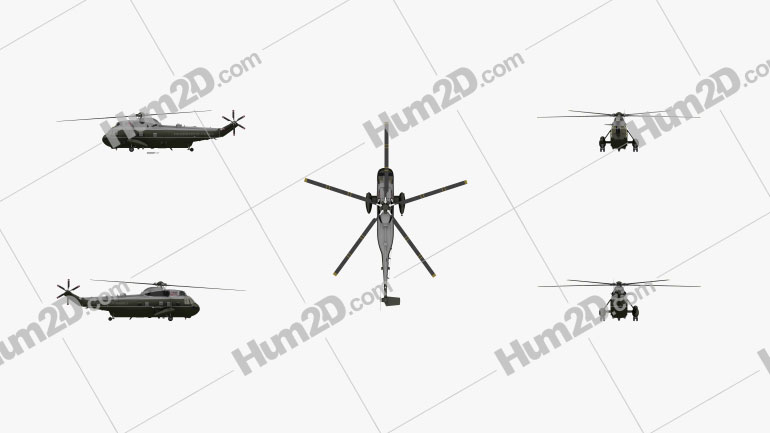 Marine One Sikorsky VH-3D Sea King Blueprint Template - 3DModels.org