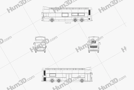 Double decker bus blueprints Download in PNG - 3DModels.org