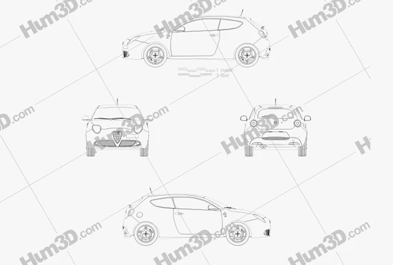 Alfa Romeo MiTo blueprints Download in PNG - 3DModels.org