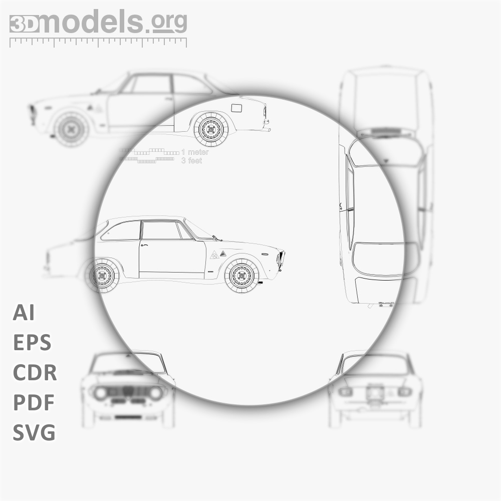 Alfa Romeo Giulia Sprint GTA 1600 1968 Vector Blueprint - 3DModels.org