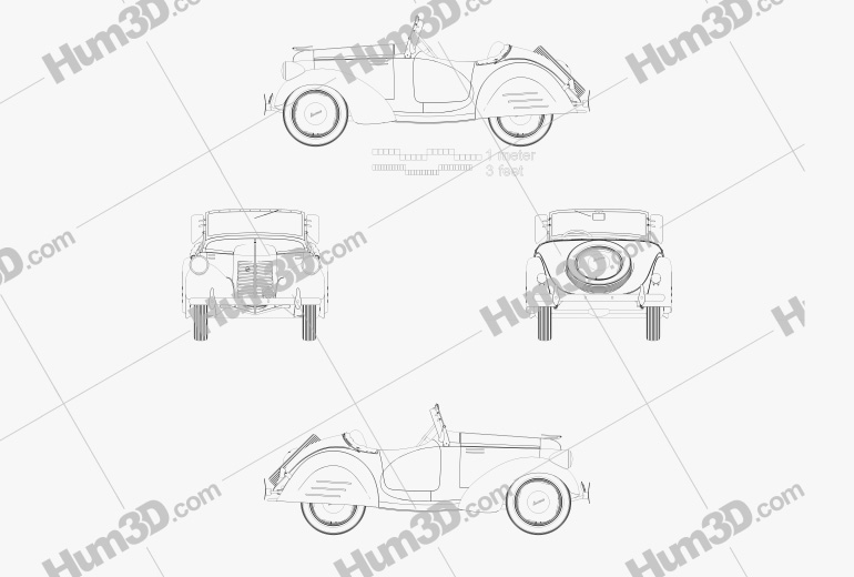 American Bantam Model 62 Deluxe Roadster 1939 Blueprint - 3DModels.org