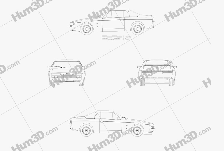 Aston Martin V8 Zagato Volante 1987 Blueprint - 3DModels.org