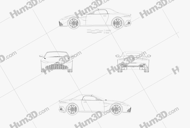 Aston Martin Vantage blueprints Download in PNG - 3DModels.org