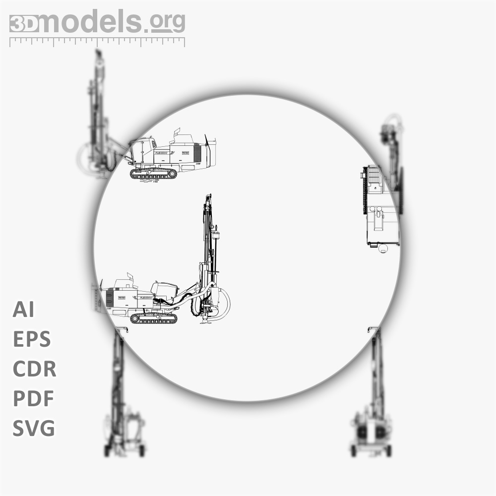 Atlas-Copco D65 Drill Rig 2009 Vector Blueprint - 3DModels.org