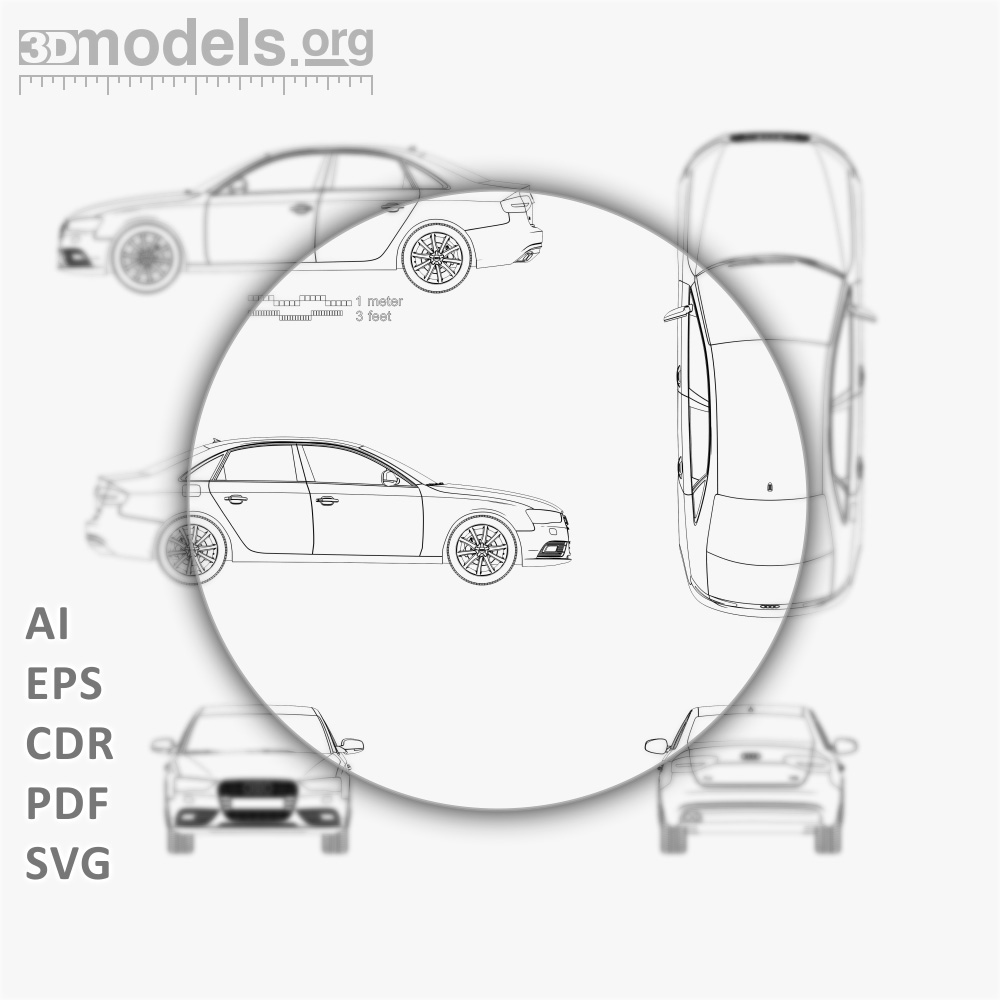 Audi A4 sedan 2016 Vector Blueprint - 3DModels.org